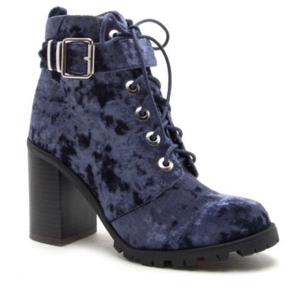 Shoes | New Crushed Velvet Blue Lace Up Hiking Boots | Poshmark